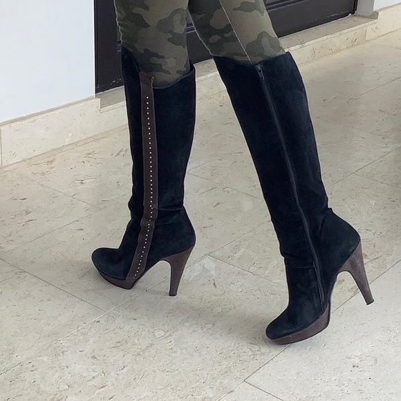 Shoes | Italian Velvet Boots Navy | Poshmark